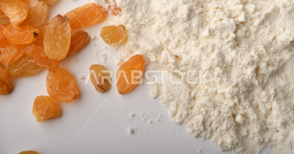A group of rice, raisins , flour on a white background. - Photo #16437 ...
