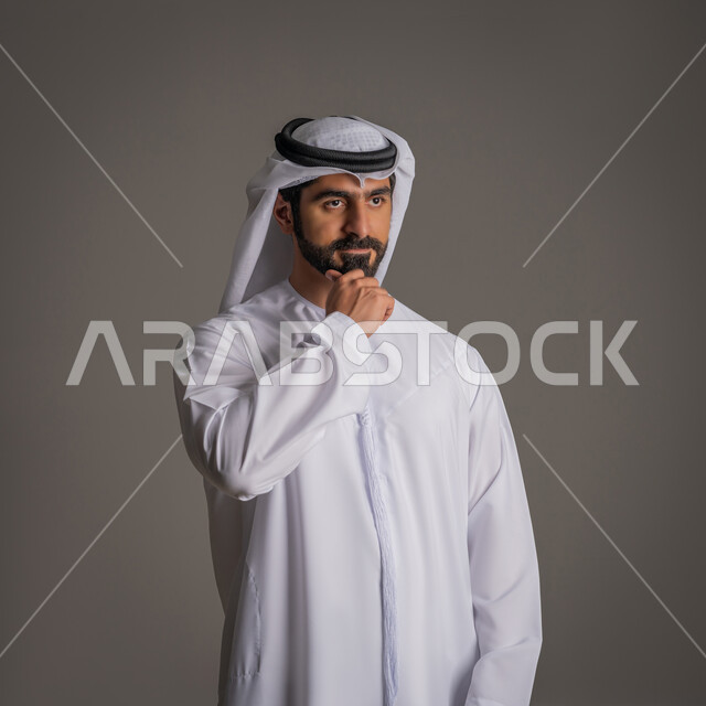 Looking at a distant place, confused and distracted, portrait of a ...