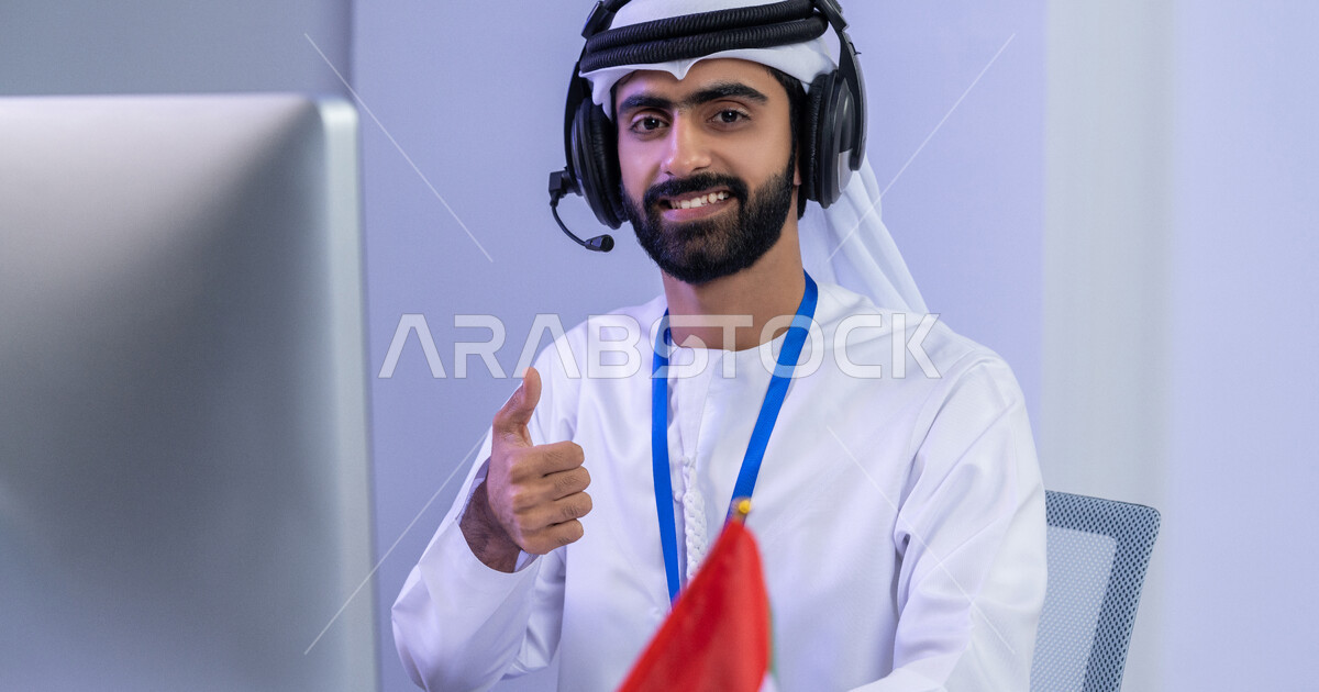 Gestures of joy and happiness, preparing and presenting radio programs ...