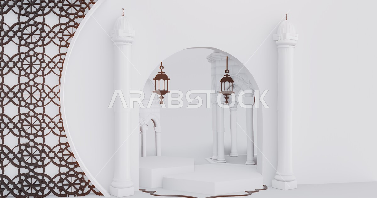 3D model of an Islamic style mosque, luxurious Islamic religious ...