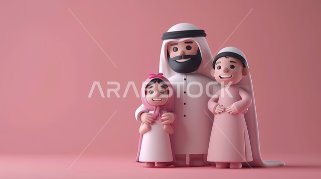 Successful and happy family relationships, 3D cartoon drawings of a ...