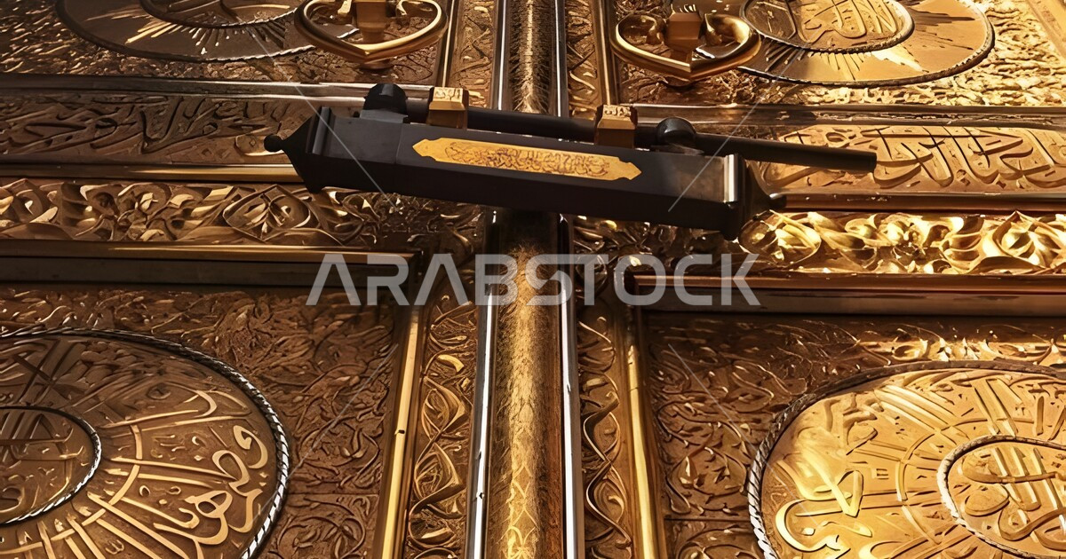Quranic verses on the cover, sacred Islamic religious landmarks and ...