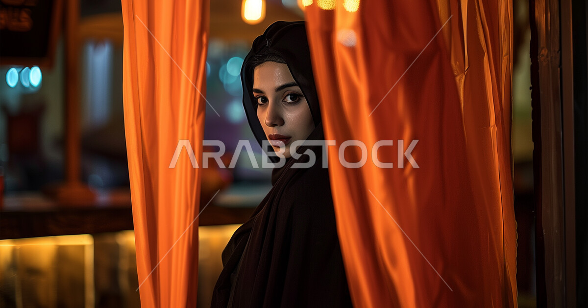 ايماءات الحياء و الغموض صورة مقربة لامرأة عربيه خليجية سعودية محجبة