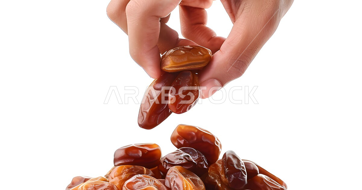 Quality Saudi date products, hand portrait of a Saudi Gulf Arab man ...