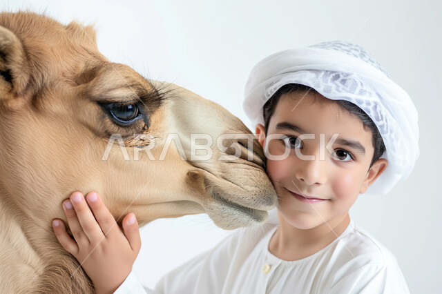 The importance of caring for camels, a close-up portrait of a Saudi ...