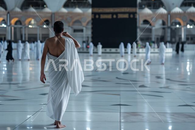 Performing Hajj and Umrah rituals, a close-up photo of a young Saudi ...