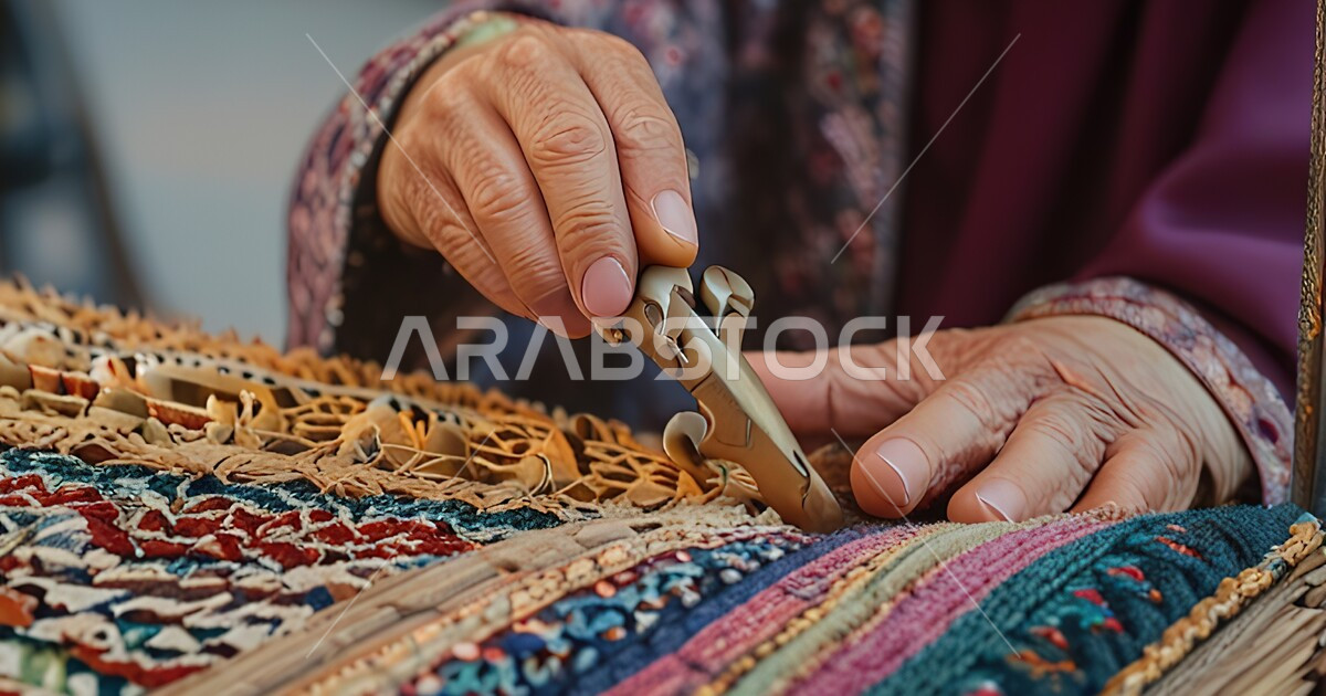 Popular women's professions and crafts, a close-up image of a Saudi ...
