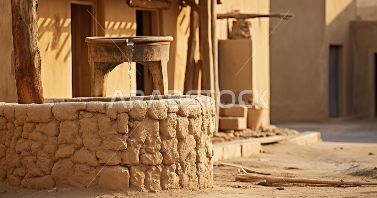 Deep wells built in the old clay style, a traditional water well made ...
