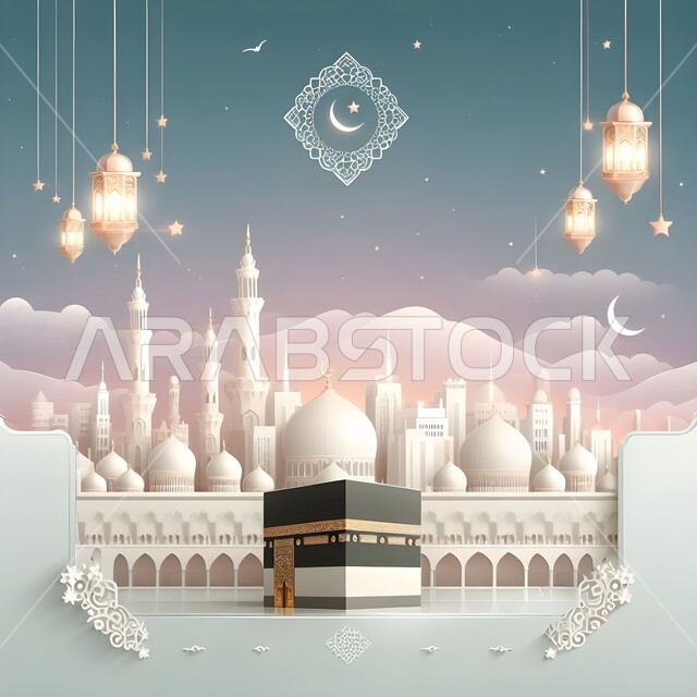 Noble religious purposes, the Qiblah of Islam and Muslims, a three ...