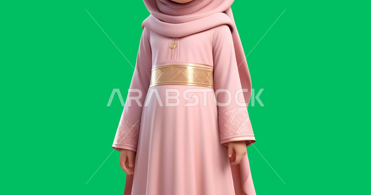 3D cartoon of a smiling Saudi Arabian Gulf girl wearing hijab looking ...