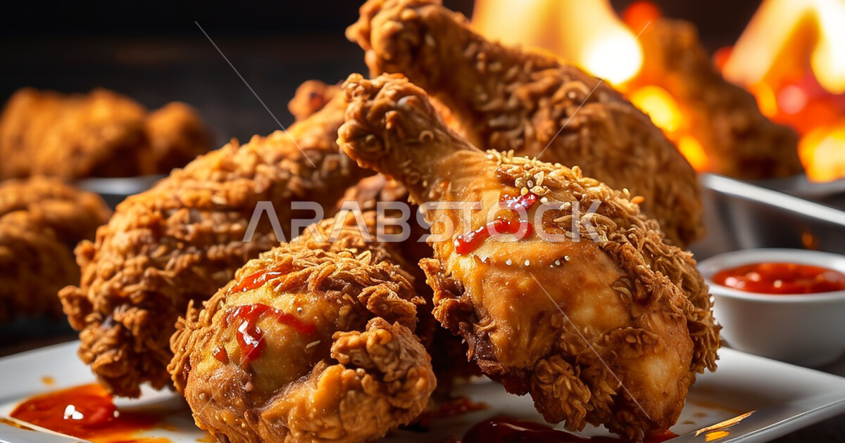 Delicious fried chicken, fast food restaurants in Saudi Arabia, a plate ...