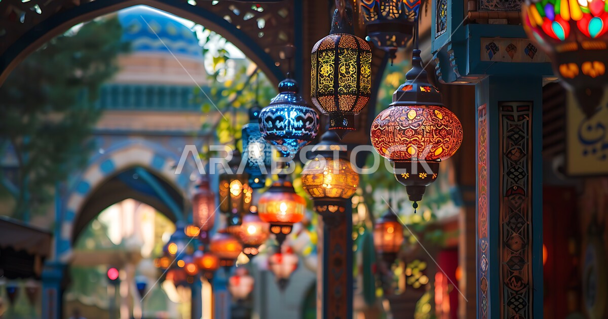 Hanging lanterns, traditional Arabic metal lanterns decorated ...