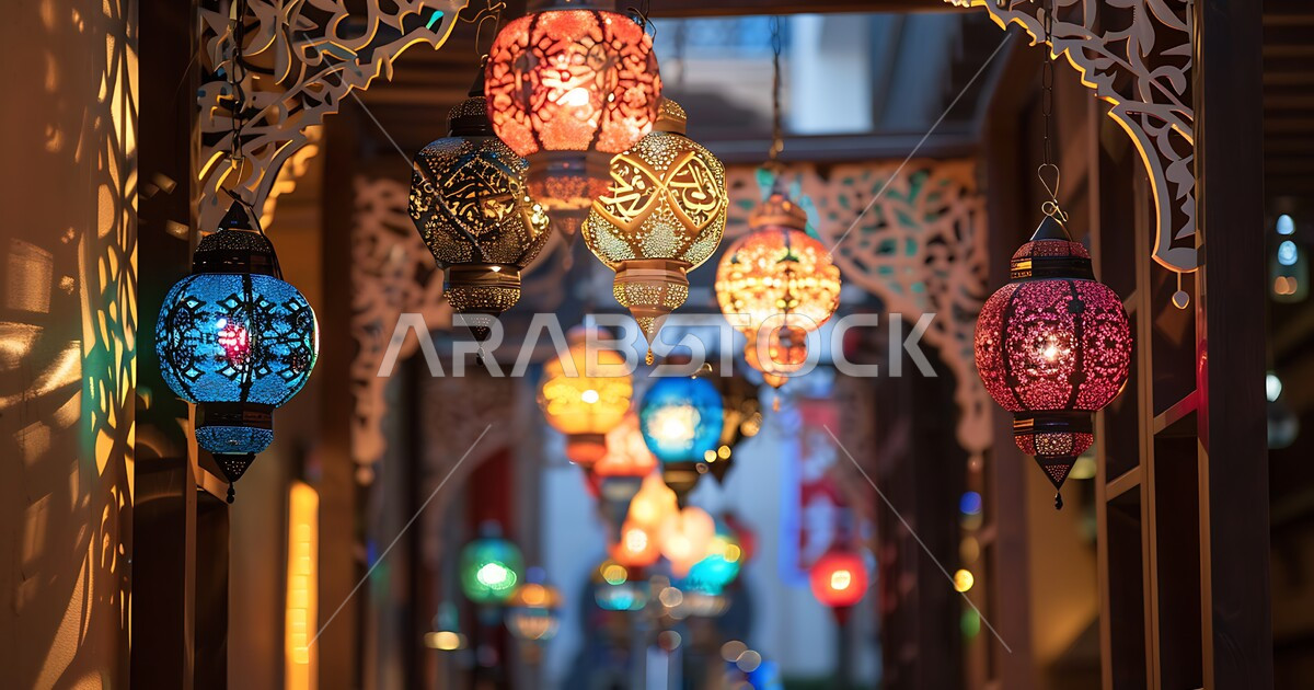 Hanging lanterns, traditional Arabic metal lanterns decorated ...