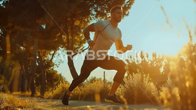 Health and fitness, Saudi Arabian Gulf young athlete jogging to stay ...