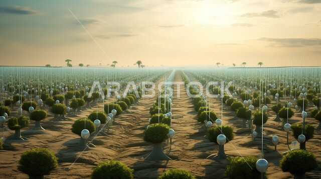 Modern and advanced irrigation systems, vast agricultural fields and ...