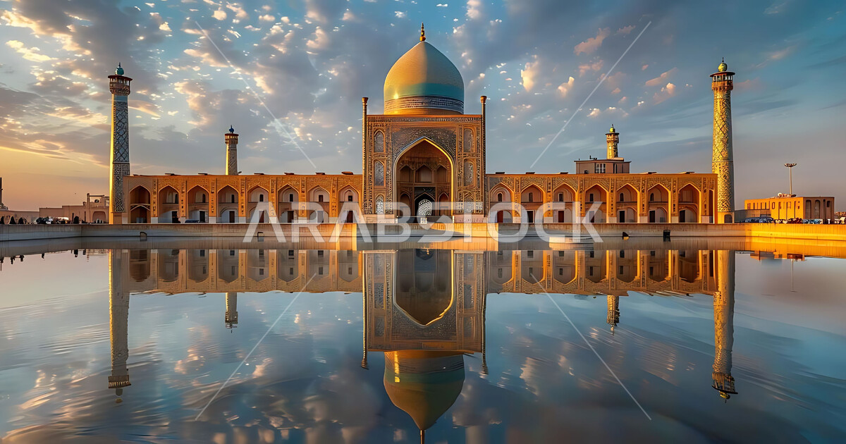 Sacred Islamic places and landmarks, minarets and domes in the modern ...