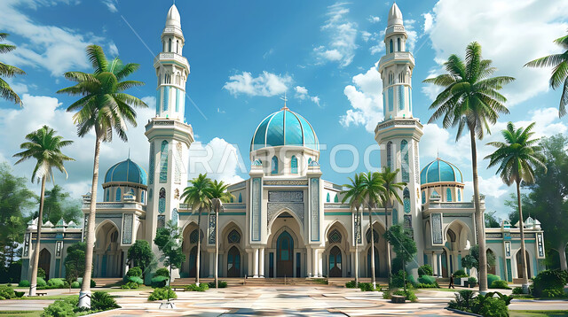 Islamic landmarks and holy places, minarets and domes in the modern ...