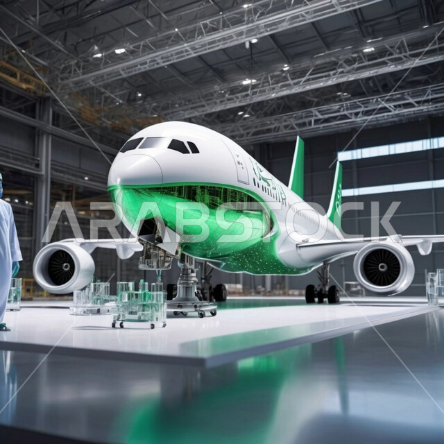 3D model of a white airplane, maintenance and construction of modern ...