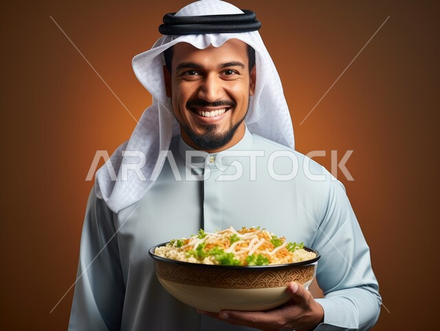 Preparing recipes and delicious foods, a close-up portrait of a Saudi ...