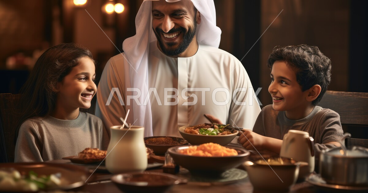 Spending enjoyable times with the family, a close-up photo of a Saudi ...