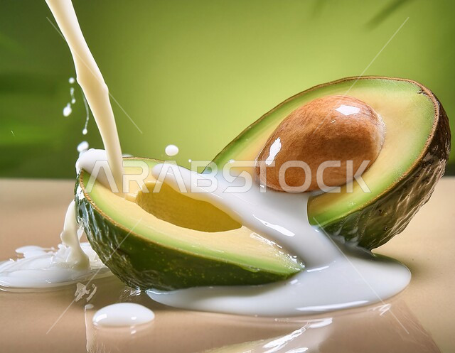Delicious avocado with milk, fruits rich in vitamins and health ...