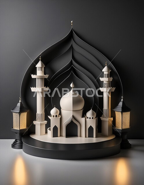 3D model of a black mosque, modern style decorations for building ...