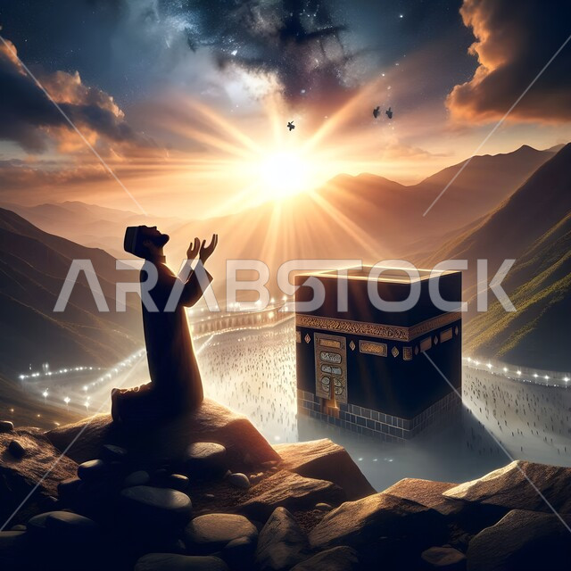 Standing in Arafat at sunset, great Islamic feelings, performing Hajj ...