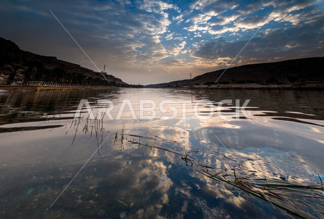 Reflection of clouds on sea water, Wadi Namar Lake in Riyadh, Saudi ...
