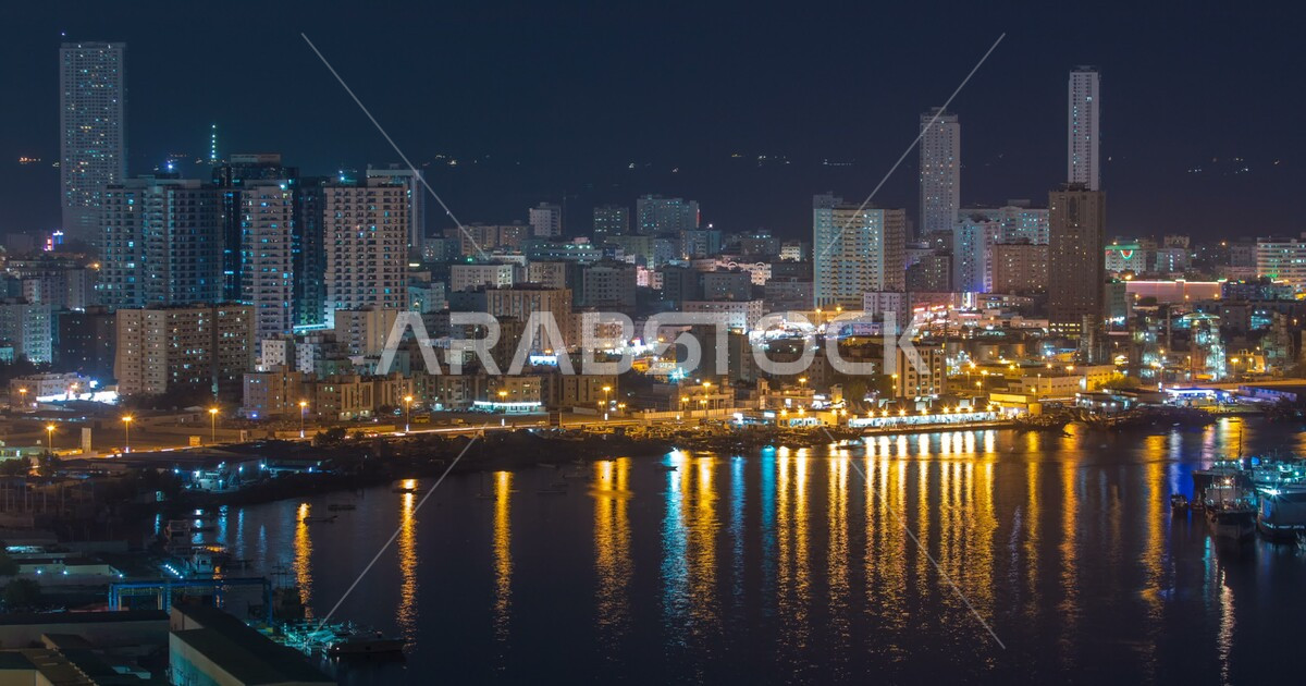 Ajman waterfront, architectural art of towers and skyscrapers, aerial ...
