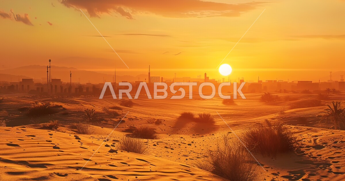 Sand formations and formations in the desert of Saudi Arabia, sunset ...