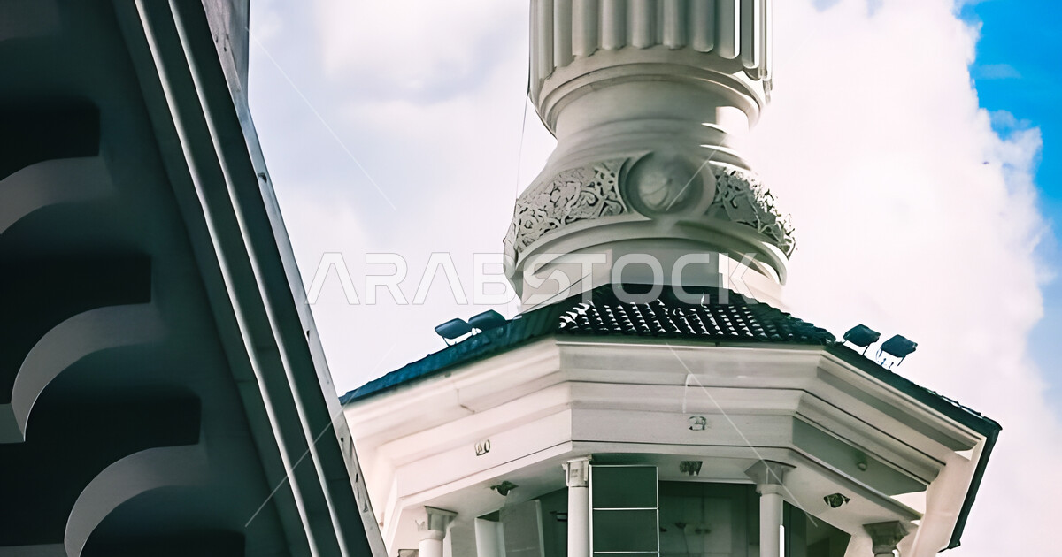 Close-up of one of the minarets of the Grand Mosque in Mecca, Saudi ...