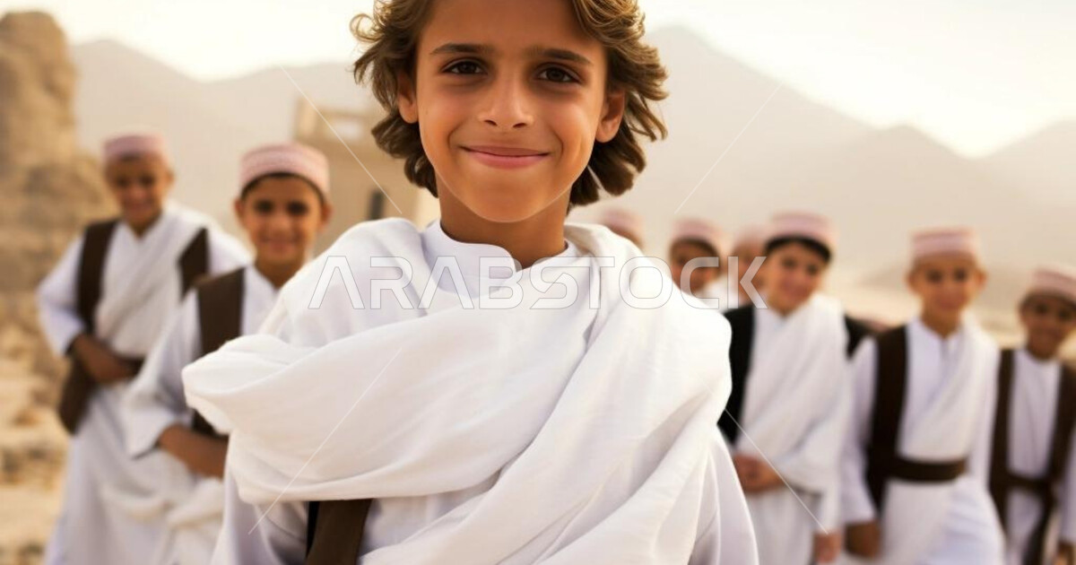 Expressions of joy and happiness, close-up of a Saudi Arabian Gulf boy ...