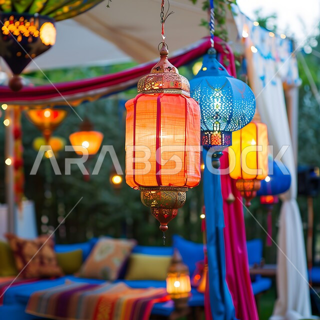 المصابيح المعدنية المعلقة في الأجواء الرمضانية الروحانية, زينة و أنوار ...