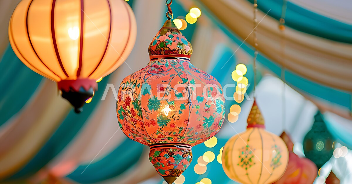 زينة و أنوار شهر رمضان المبارك، مجموعة من الفوانيس العربية التقليدية ...