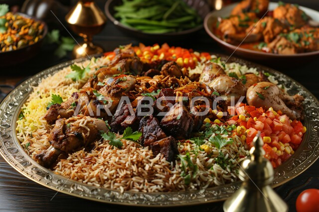 A plate of cooked biryani rice on the dinner table, delicious healthy ...