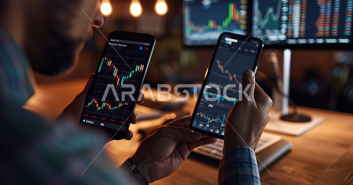 Monitoring economic growth chart, close-up from back of Saudi Arabian ...