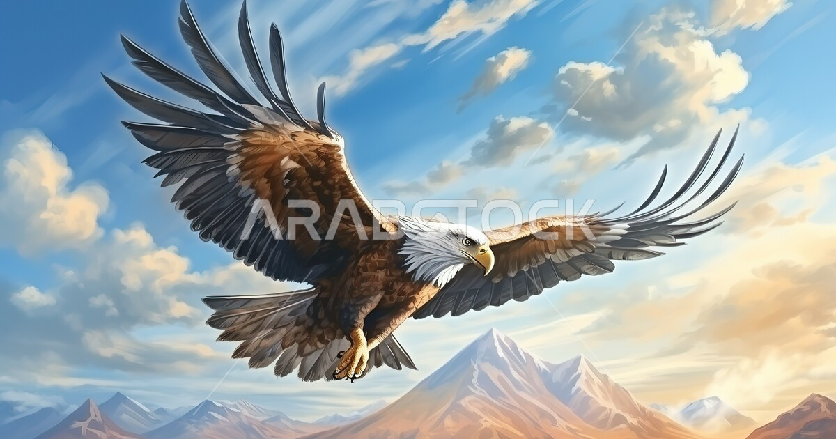 الطيور الجارحة وحياة الحيوانات البرية, نسر يحلق بجناحيه الكبيرين في ...