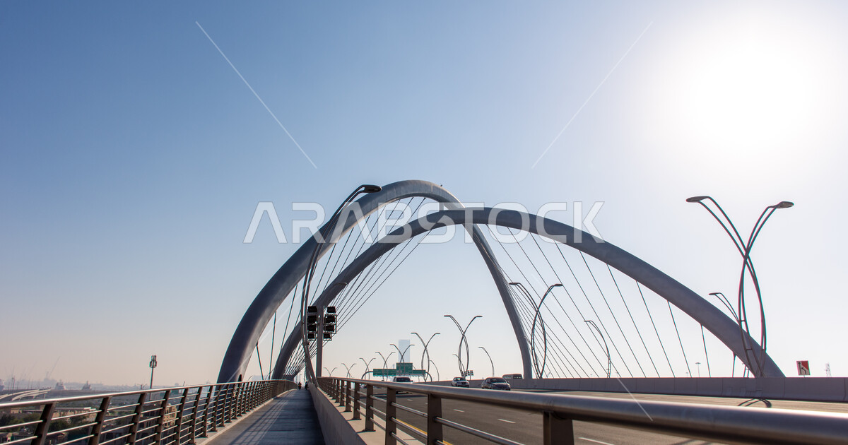 A shot of the Infinity Bridge in Deira, Dubai, United Arab Emirates ...