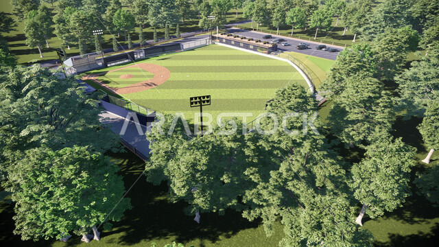 Summer Olympics and sports, baseball field in a public park during the ...