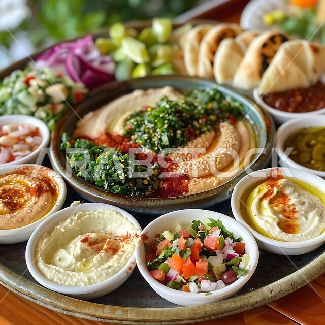 Traditional Arabic breakfast, Tabbouleh salad rich in vegetables ...