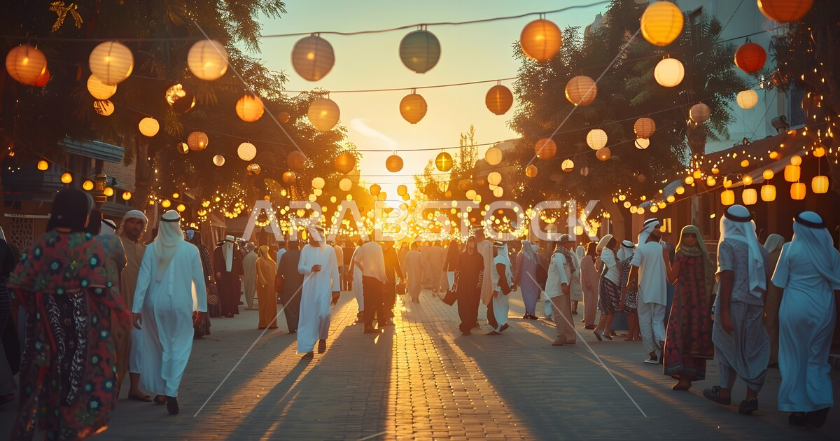 People gathered in one of the streets of the Kingdom of Saudi Arabia ...
