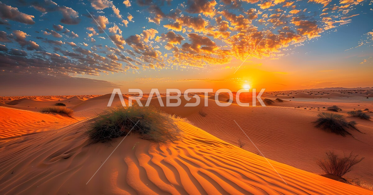 Soft sand dunes and hills in the desert of Saudi Arabia, shiny golden ...
