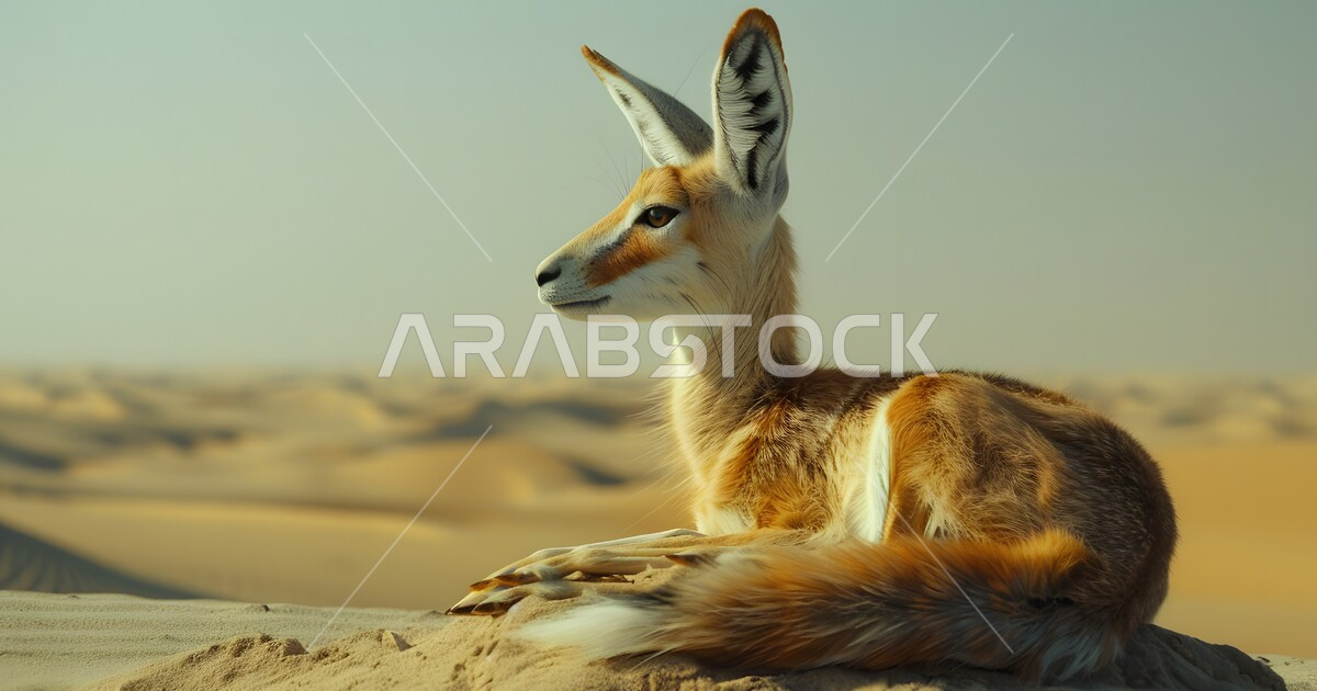 Fennec fox resting in the middle of the desert, nature reserves for ...