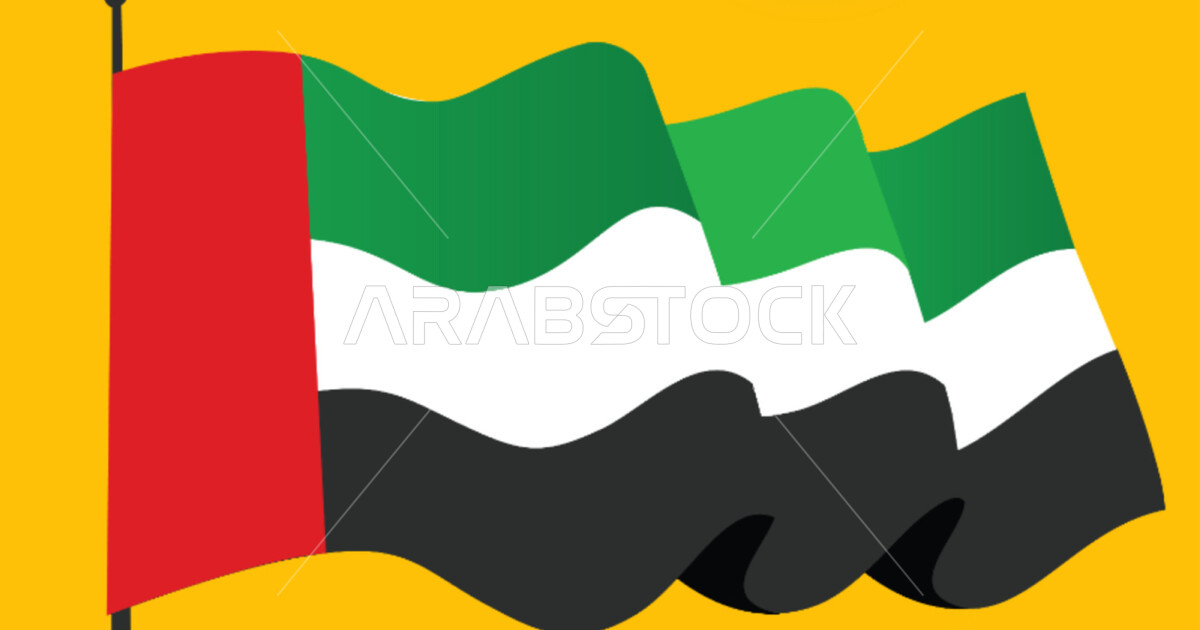Cartoon characters wearing traditional Emirati dress with UAE flag ...