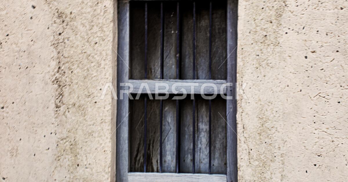 Close-up of a wooden window in Al Jahili Fort in Al Ain, Abu Dhabi ...
