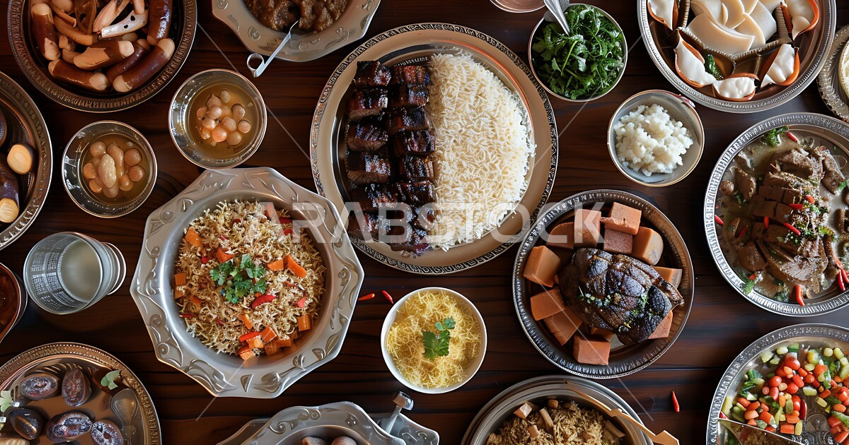 Varieties of delicious oriental Arabic dishes and appetizers, the ...