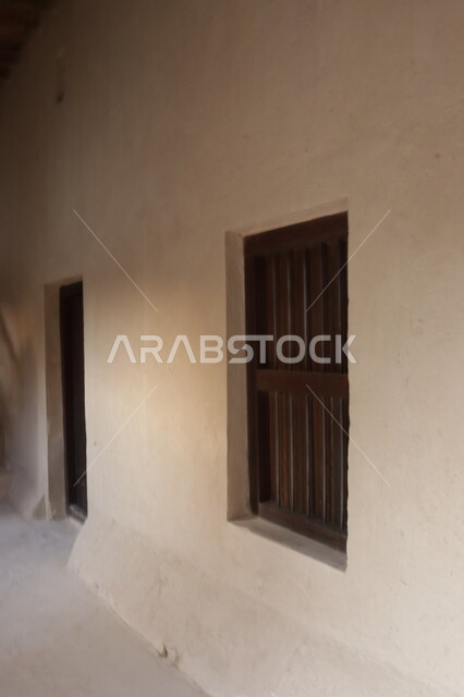 Close-up of a wooden window in Al Jahili Fort in Al Ain, Abu Dhabi ...