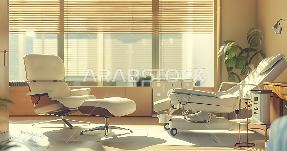 An electric medical bed in a room, a room equipped with modern medical ...