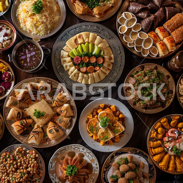 Delicious oriental Arabic dishes, appetizers and dishes, a table of ...