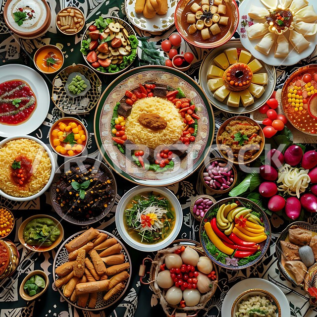 Diversity of foods and delicious items, a dining table full of various ...